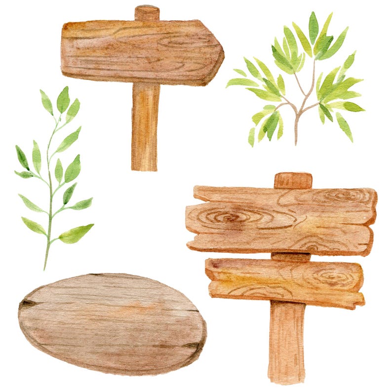 Watercolor Wooden Signs Clipart Bundle – Rustic Wood Slices, Hanging ...