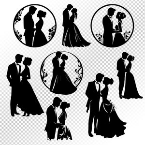 Wedding Couple Silhouette Bundle SVG, Bride and Groom Svg, Married ...