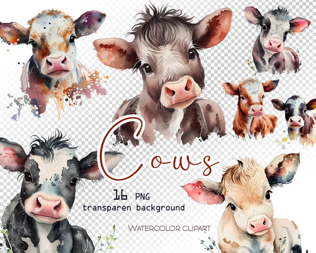 Cows Watercolor Clipart, Sublimation Design, Animal Nursery Clipart ...