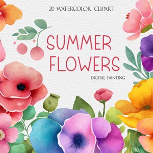 Colorful Floral Clipart Set: Flowers, Leaves. Digital Summer Flowers ...