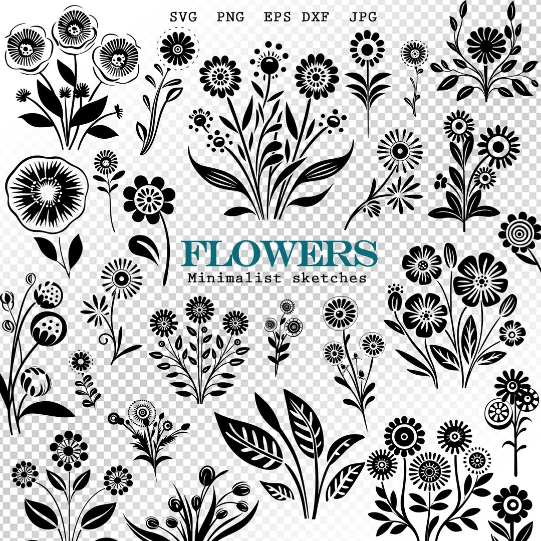 Modern Flower Svg, Flower Bouquet Bundle, Minimalist Botanical Vector ...