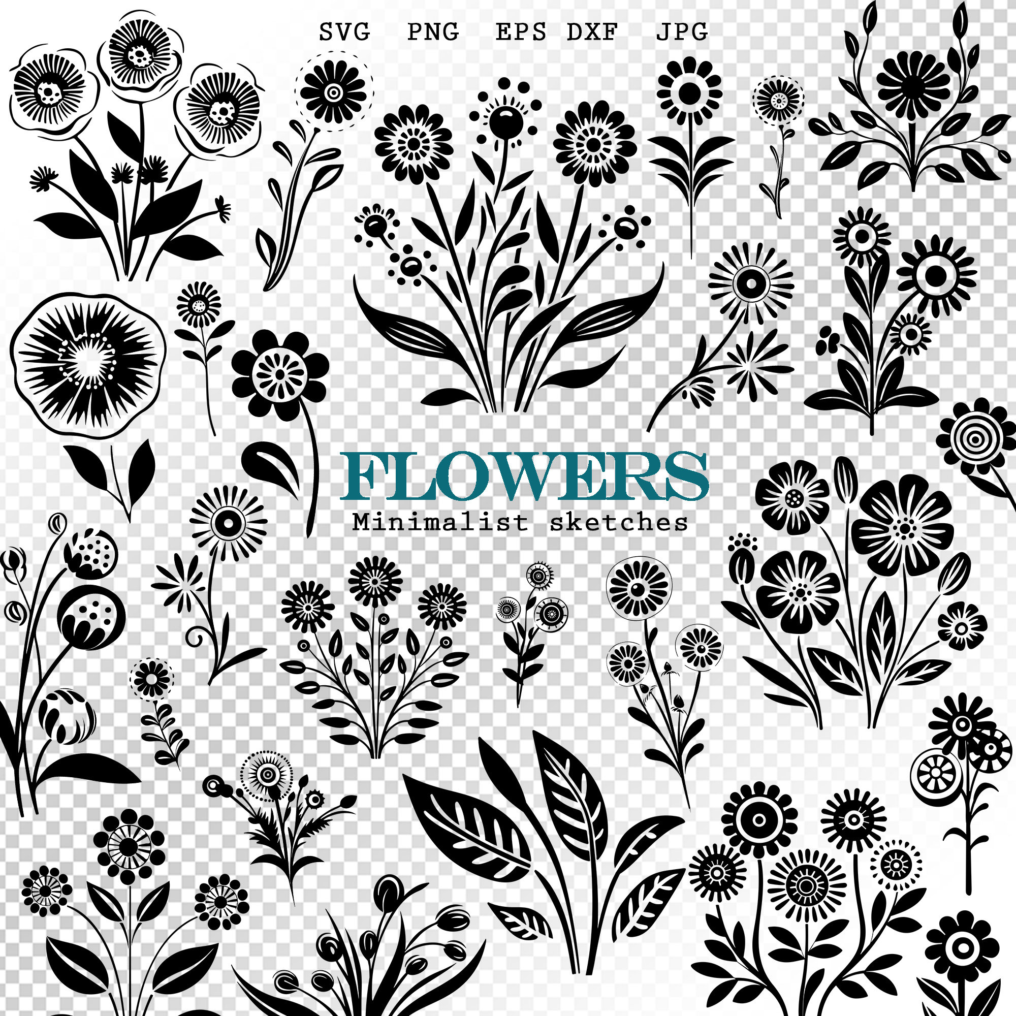 Modern Flower Svg, Flower Bouquet Bundle, Minimalist Botanical Vector ...