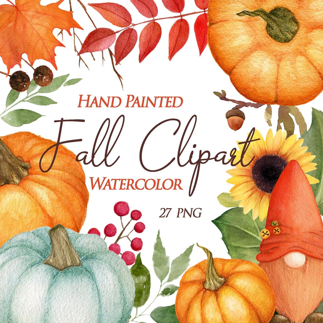 Hand Painted Watercolor Fall Clipart PNG, Autumn Pumpkins and ...