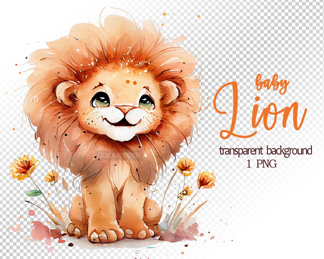 Cute Baby Lion Watercolor Clipart, Kids Sublimation Design, Animal ...