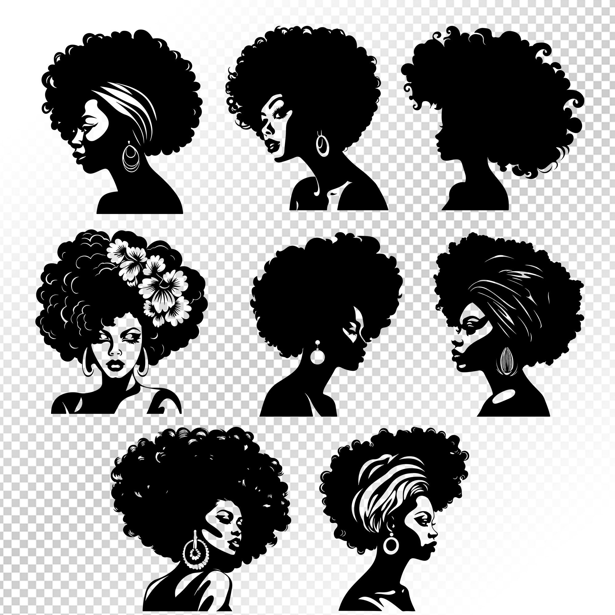 Afro Woman Svg Silhouette Bundle Afro Girl Svg Black Queen Etsy
