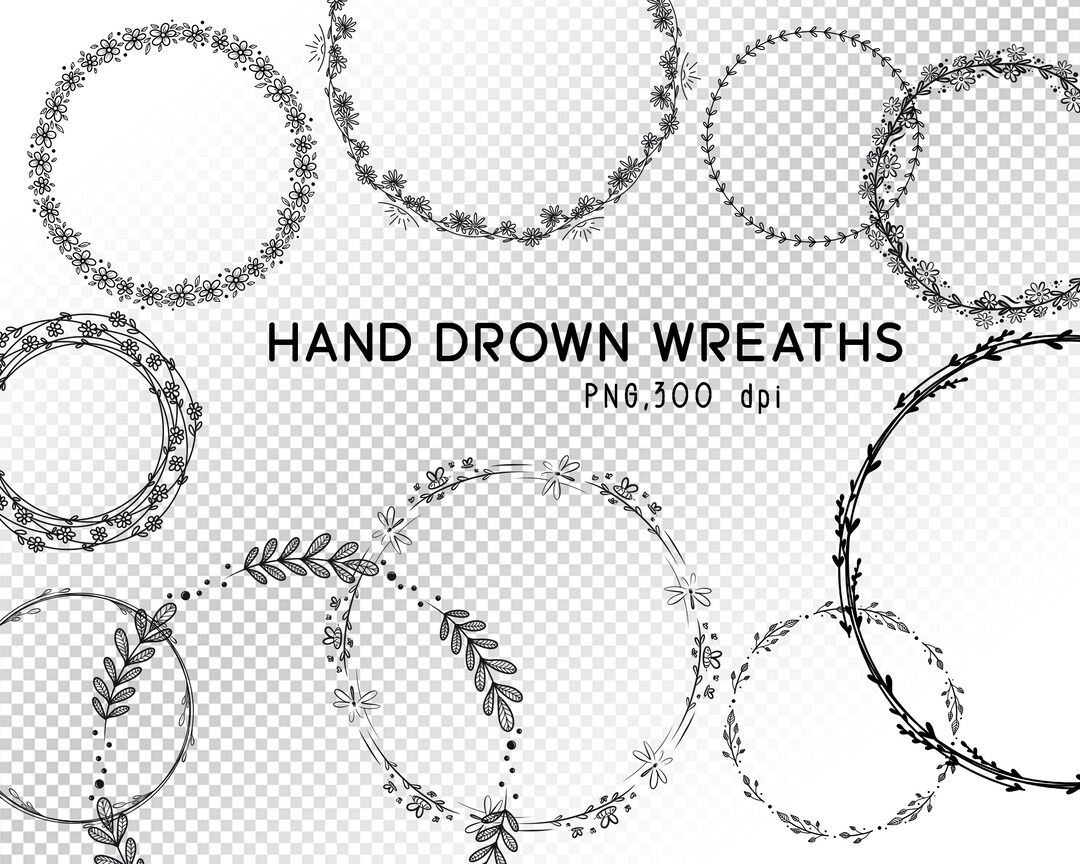 Hand Drawn Wreath Clipart, Digital Wreaths, Wedding Clipart, Floral ...