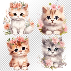 Cute Baby Cat Clipart Bundle, Watercolor Clipart, Kids Sublimation ...