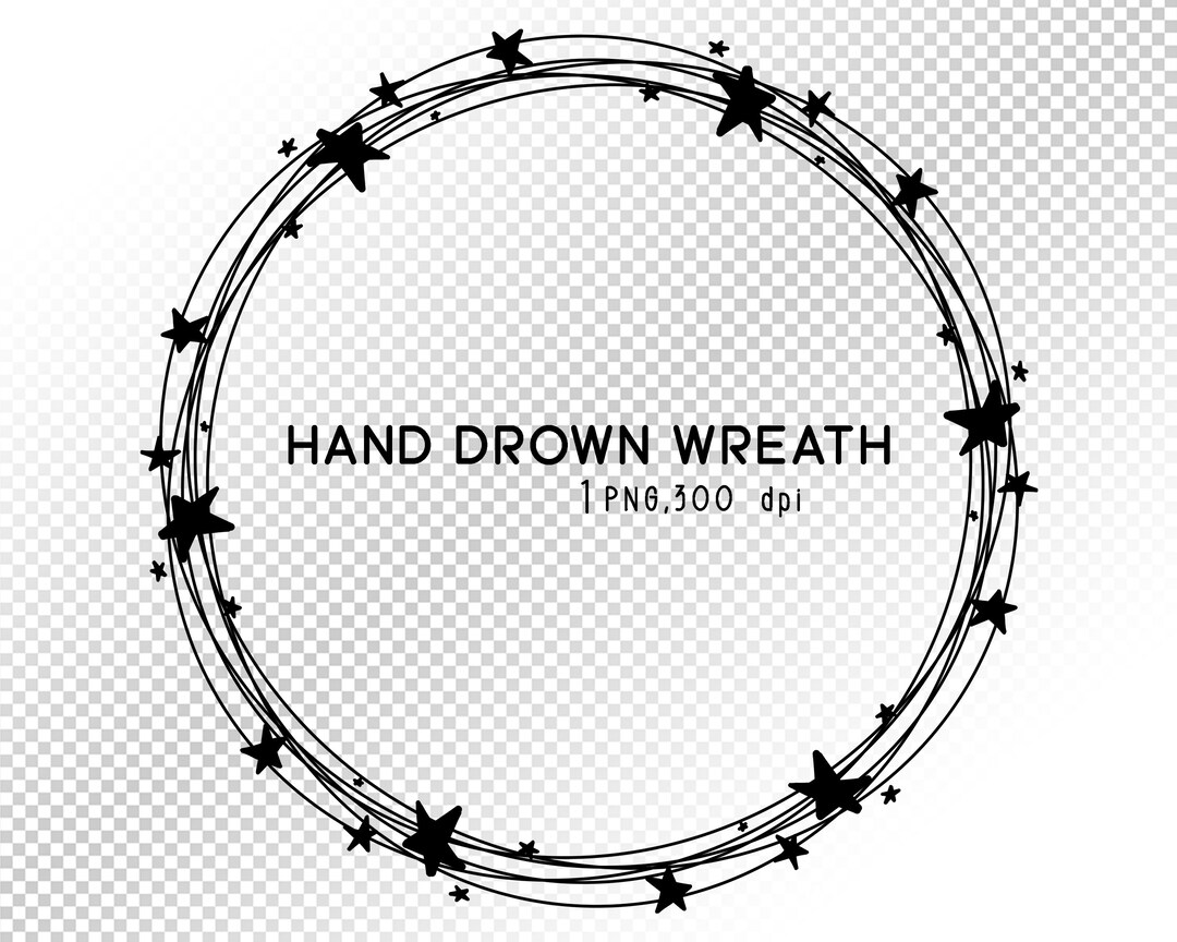 Hand Drawn Stars Wreath Clipart, Digital Stars Wreath, Wedding Clipart ...