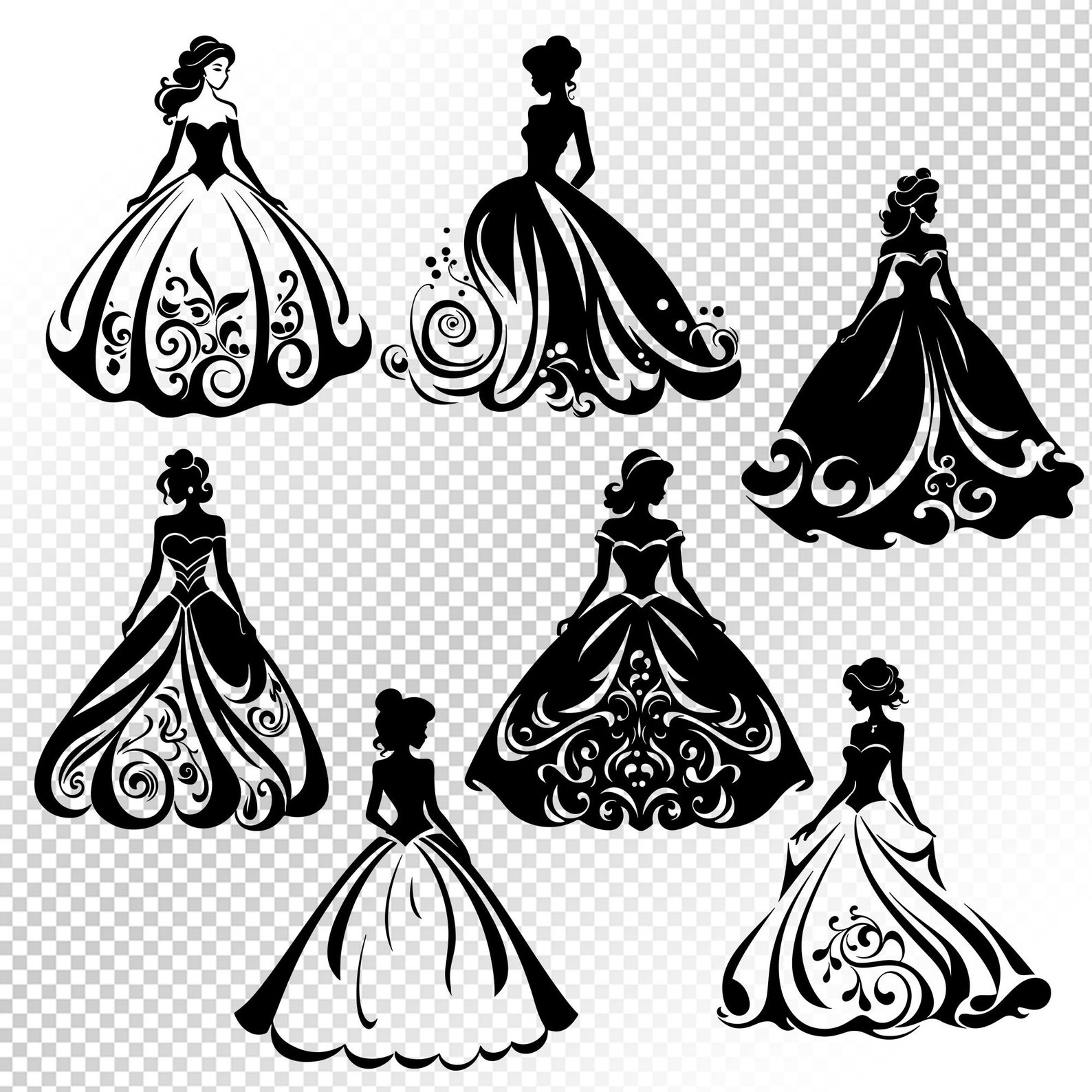 Wedding Bride Silhouette Bundle SVG Files for Cricut, Wedding Dress Silhouette PNG, Bride Cut ...