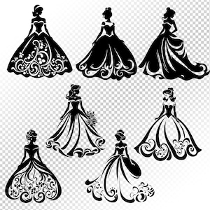 Wedding Bride Silhouette Bundle SVG Files for Cricut, Wedding Dress Silhouette PNG, Bride Cut ...