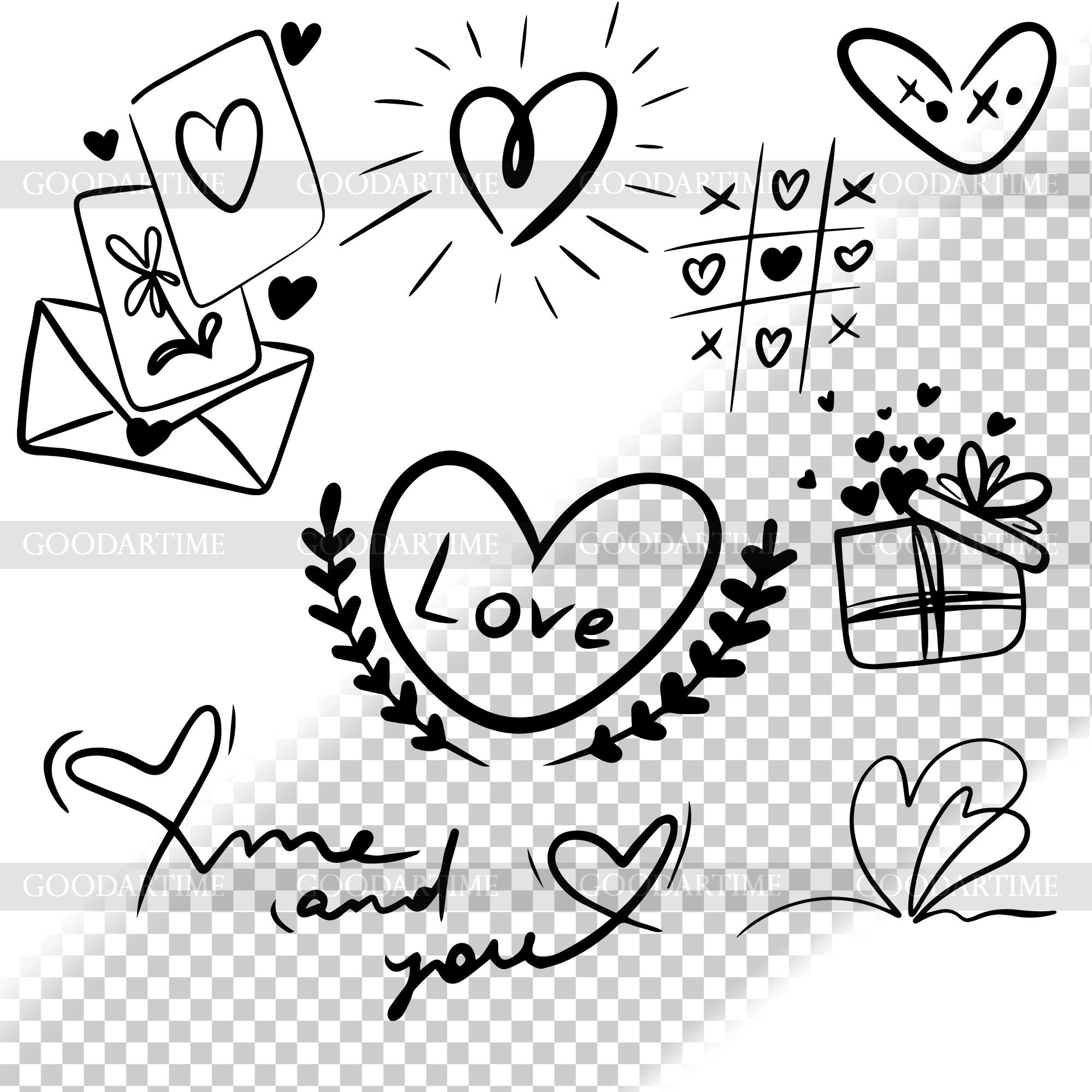 Doodle Love Clip Art, Valentine Doodles Svg, Hand Drawn, Vector, EPS ...