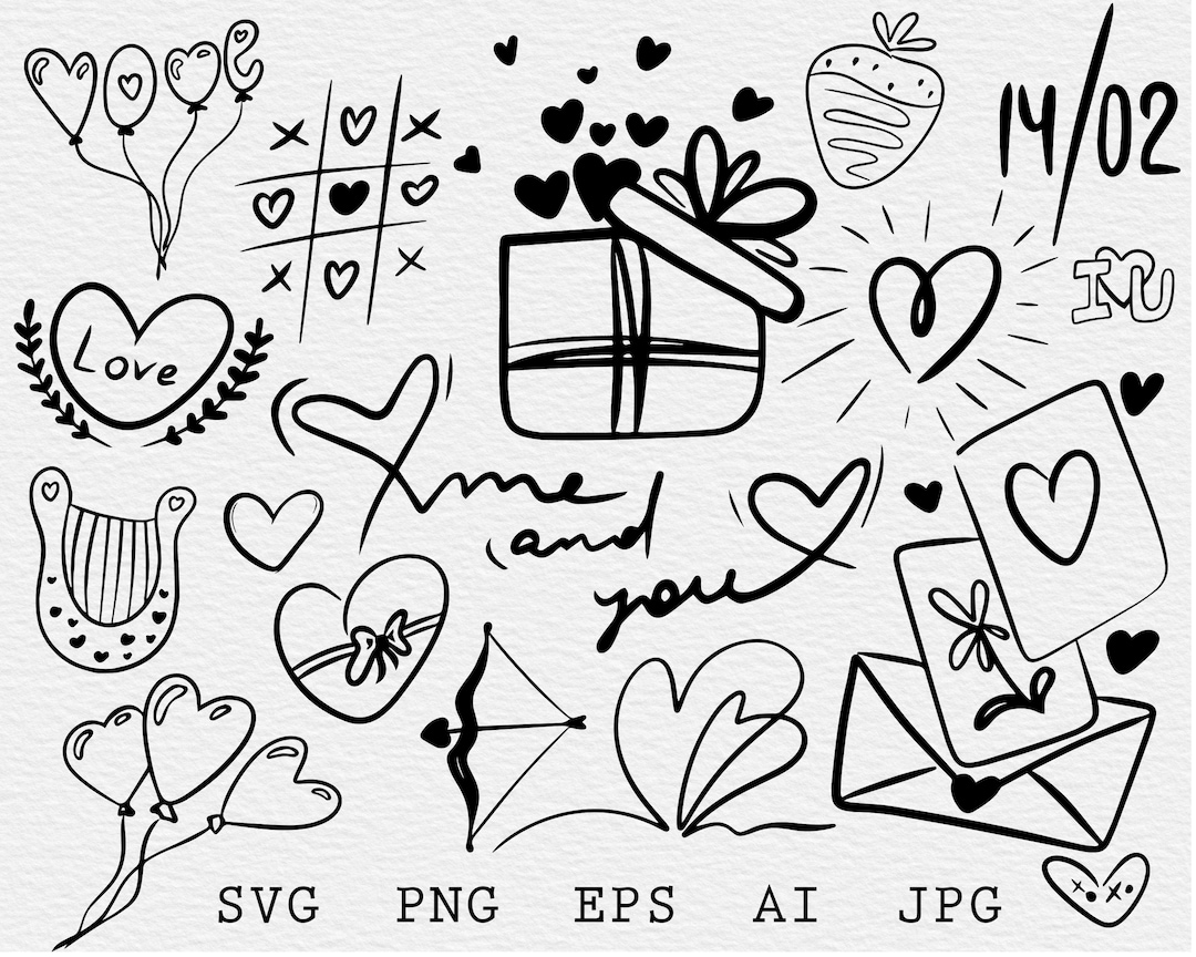 Doodle Love Clip Art, Valentine Doodles Svg, Hand Drawn, Vector, EPS ...