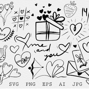 Doodle Love Clip Art, Valentine Doodles Svg, Hand Drawn, Vector, EPS ...
