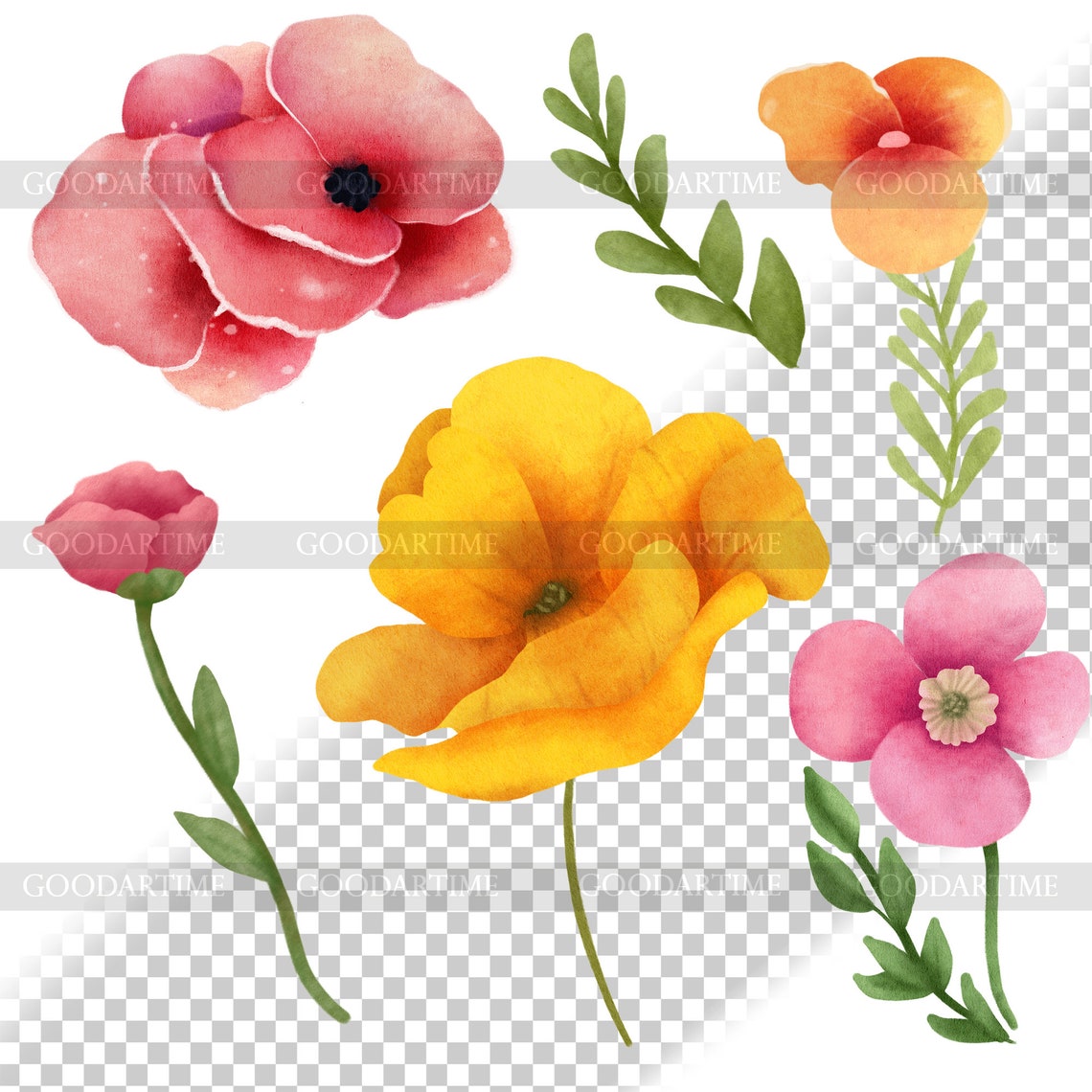 Colorful Floral Clipart Set: Flowers Leaves. Digital Summer - Etsy