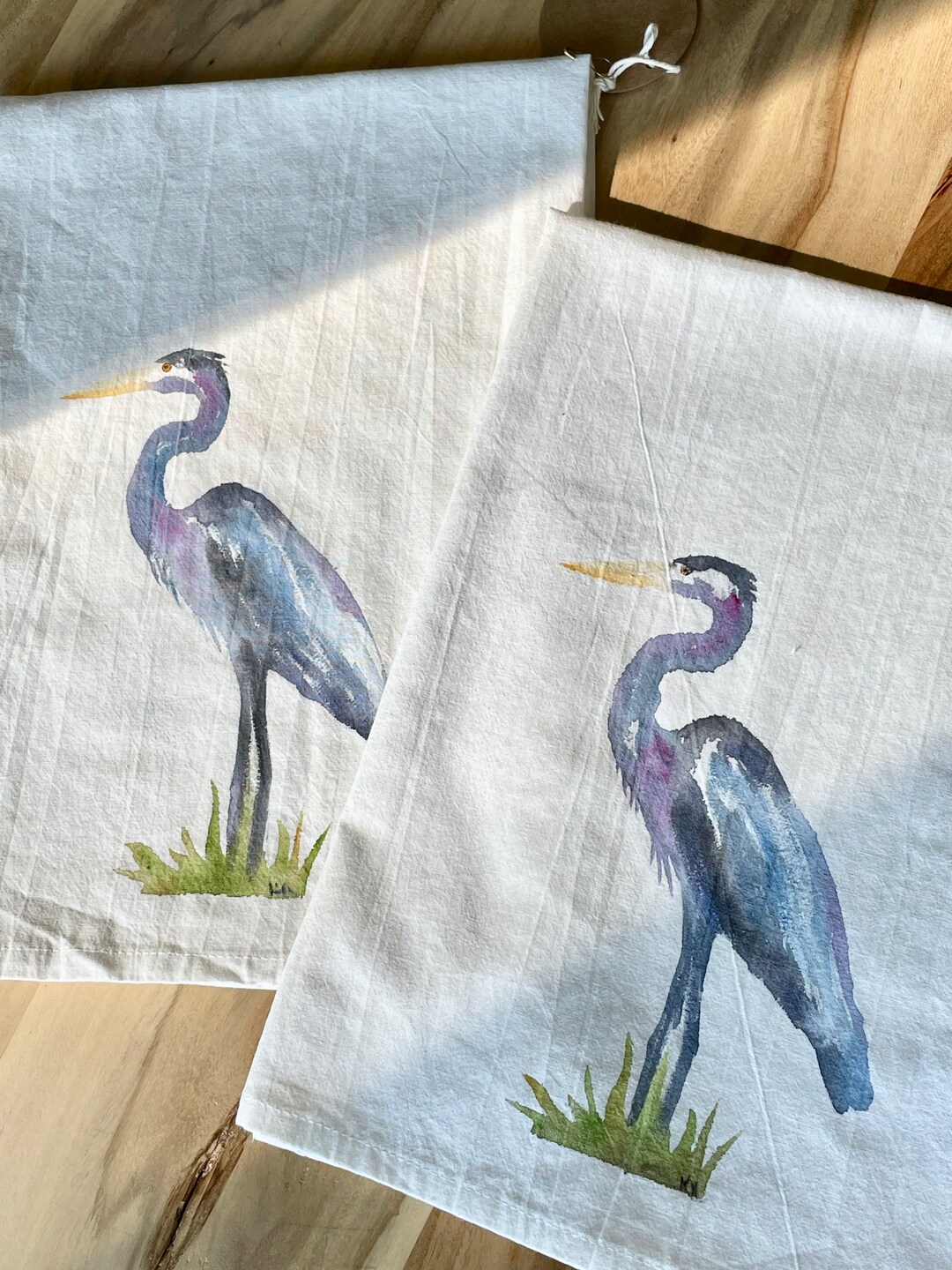Hand Painted Heron Tea Towel / Kitchen Towel / Coastal Kitchen Decor - Etsy