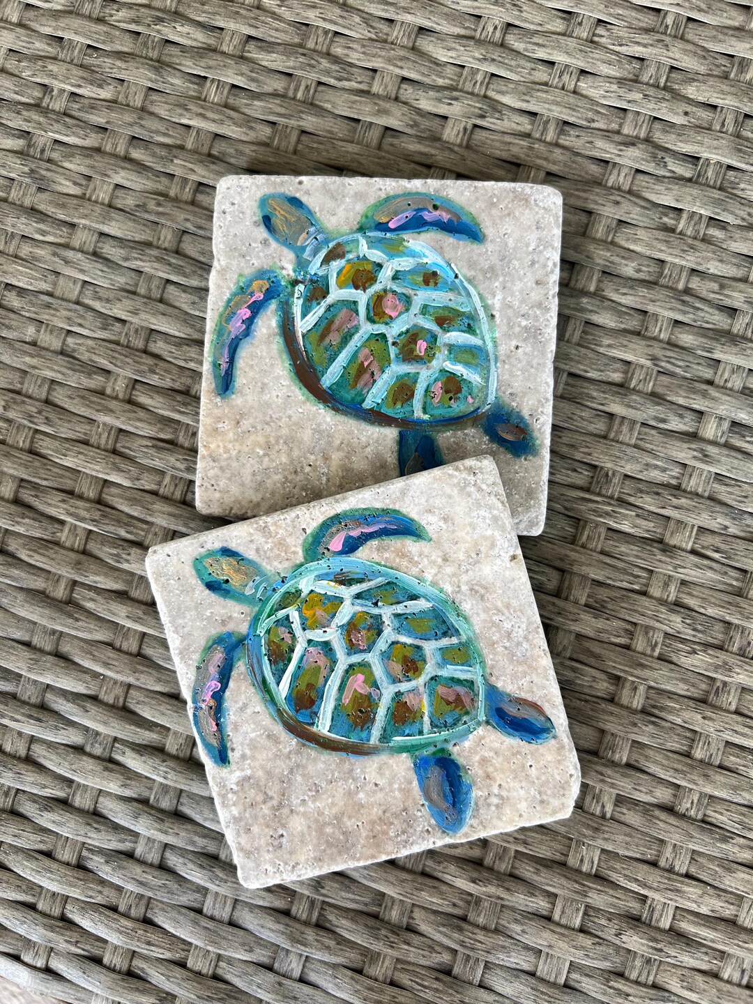 Hand Painted Coasters / Coastal Coasters / Sea Turtles / Oysters ...