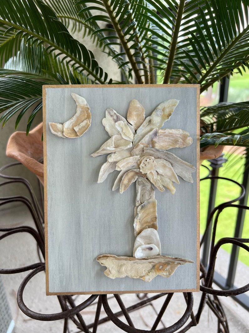 South Carolina Palmetto Moon Oyster Shell Art / Oyster Decor / - Etsy