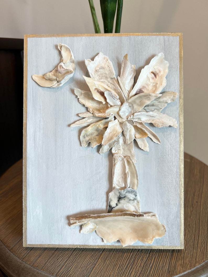 South Carolina Palmetto Moon Oyster Shell Art / Oyster Decor / - Etsy