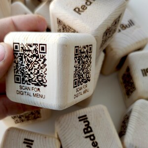 QR Code Cubes for Bar and Restaurants. Wooden Blocks With QR and Logo ...