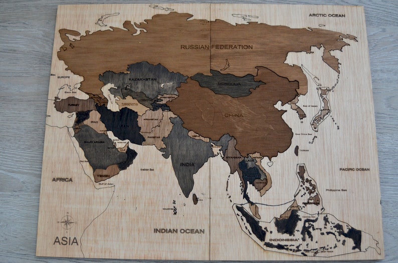 Asia Wooden Map Puzzle for Kids Asia Map Puzzle With - Etsy