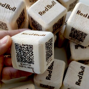 QR Code Cubes for Bar and Restaurants. Wooden Blocks With QR and Logo ...