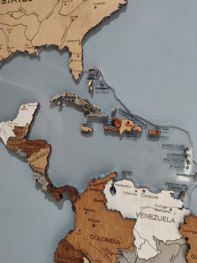 Rustic 3D Wooden Americas Wall Map – Handcrafted Wood Map of North ...