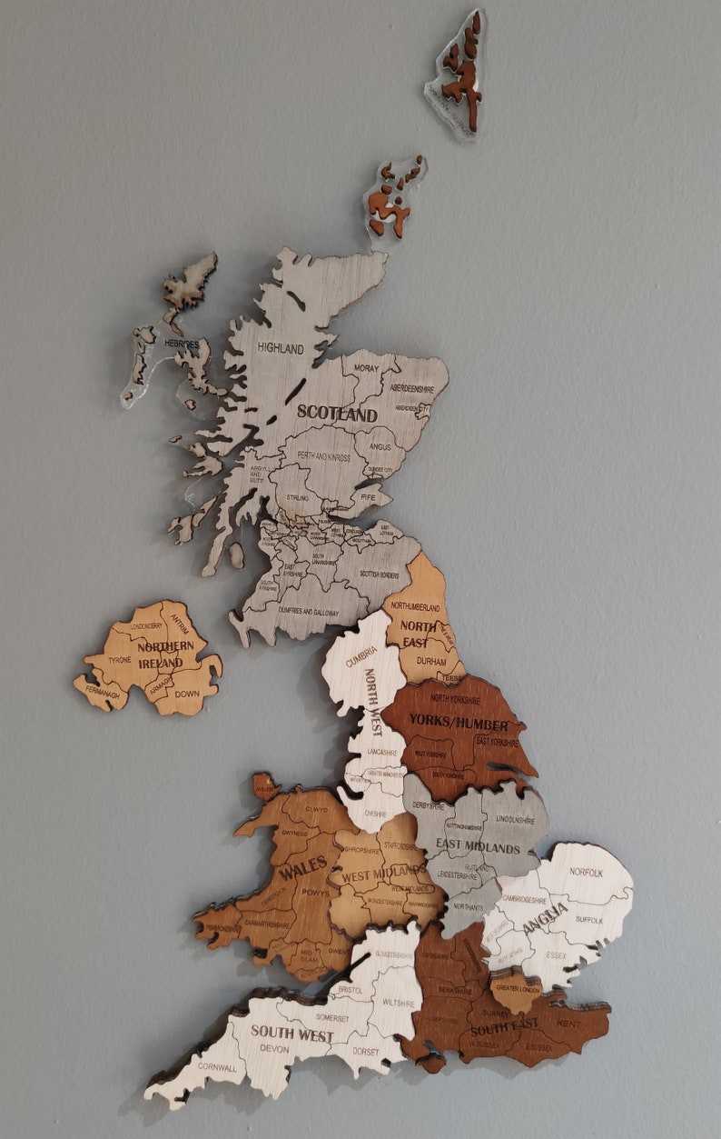 Rustic 3D Wooden UK Wall Map – Handcrafted United Kingdom Geography Art ...