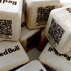 QR Code Cubes for Bar and Restaurants. Wooden Blocks With QR and Logo ...