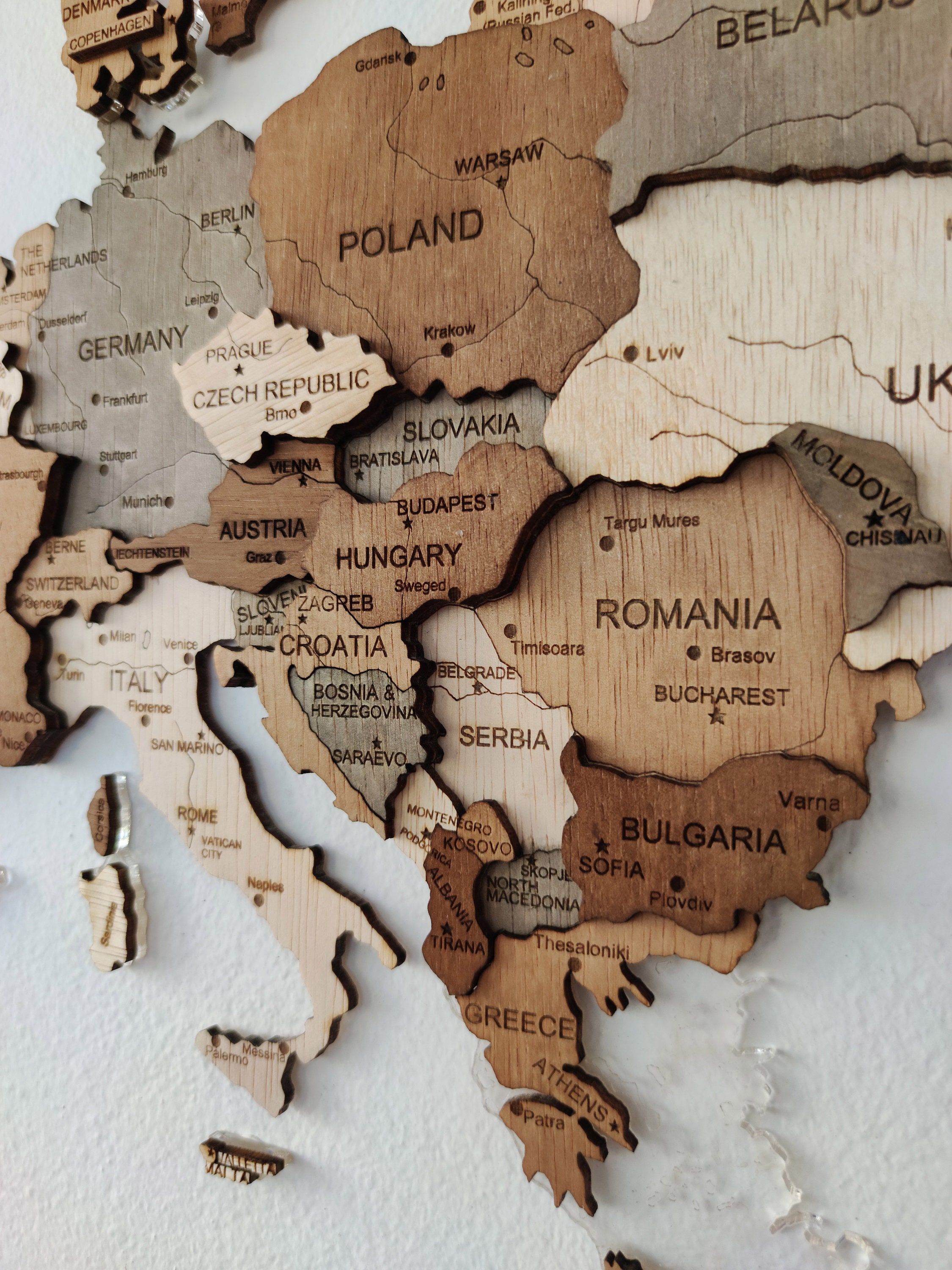 Handcrafted Wooden Map of Europe Perfect Wall Art Decor With Detailed ...