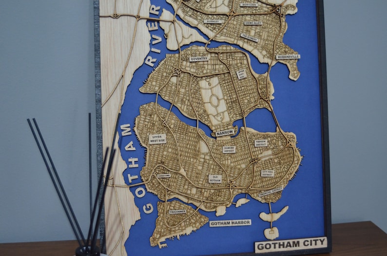 Gotham City Street Map – 3D Wooden Wall Art for Map Lovers & Collectors ...