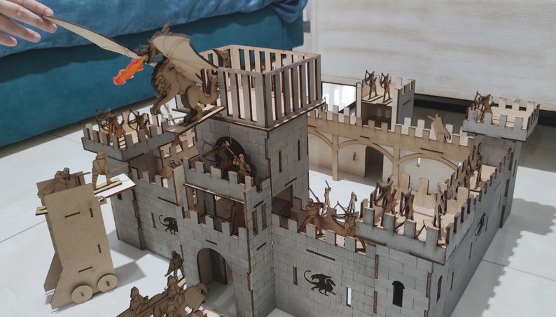 Handmade Wooden Medieval Castle Playset With Knights Fortress and ...