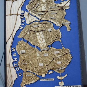 Gotham City Street Map – 3D Wooden Wall Art for Map Lovers & Collectors ...