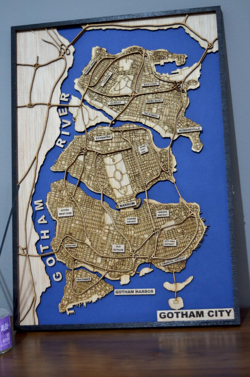 Gotham City 3D Wooden Street Map, Layered Gotham City Wall Decor for ...