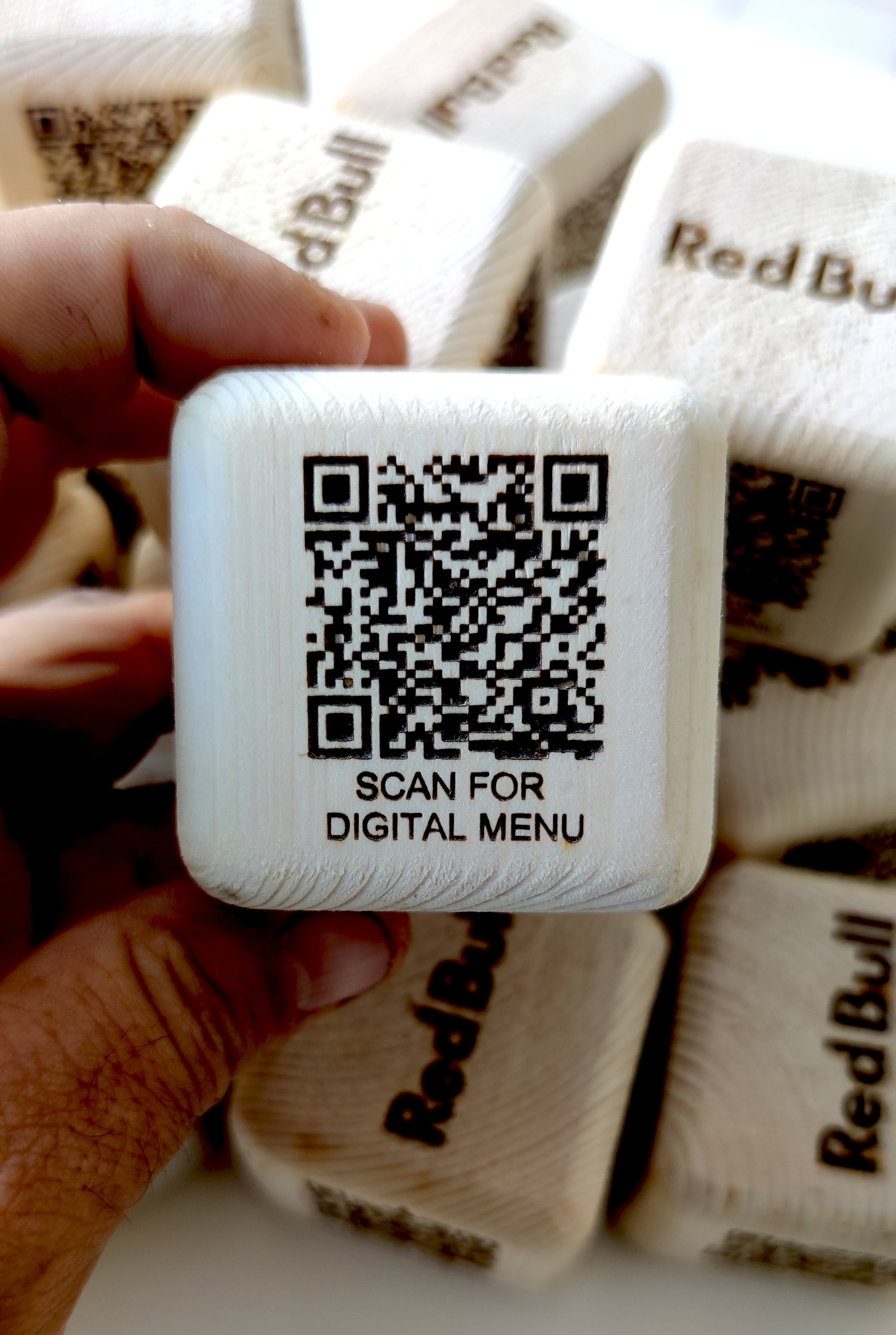 QR Code Cubes for Bar and Restaurants. Wooden Blocks With QR and Logo ...