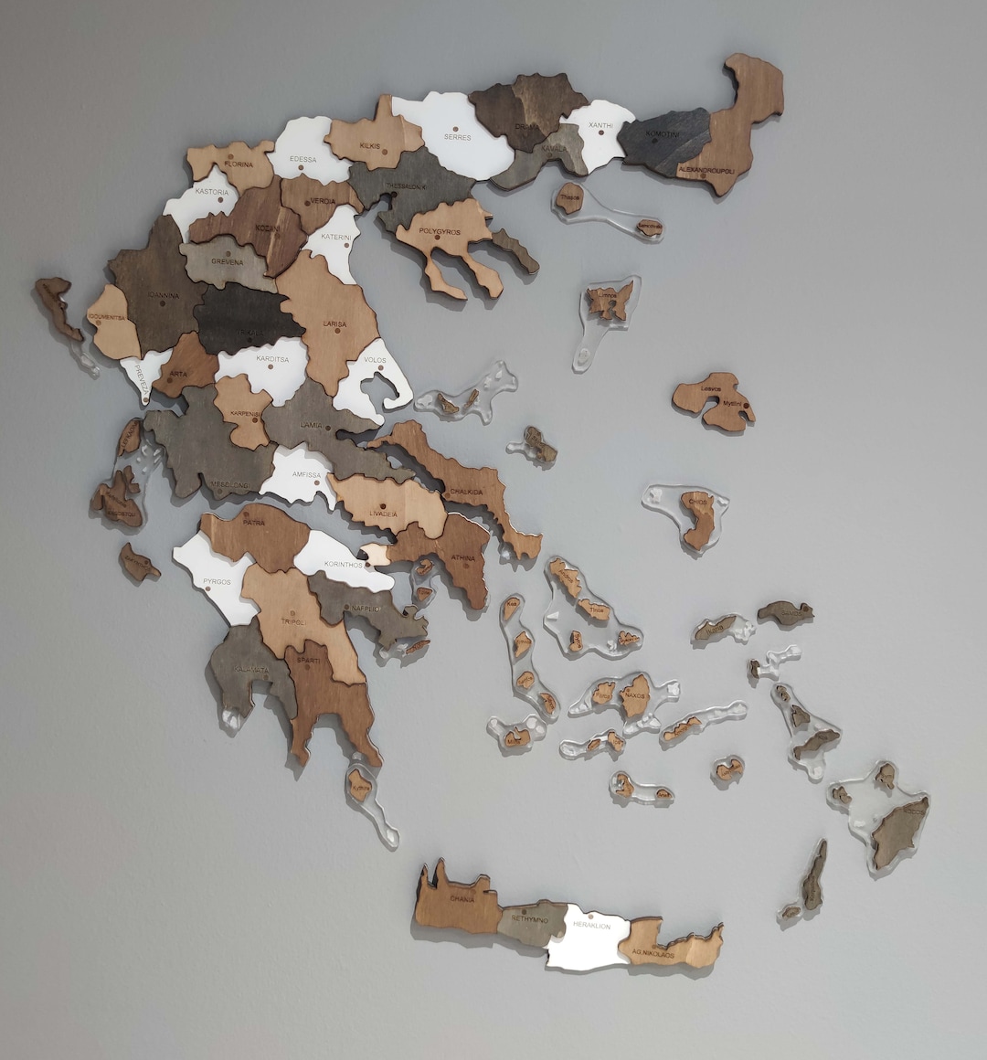 Wooden Greek Map Wall Decoration With Cities and Islands, 3D Greek Map ...