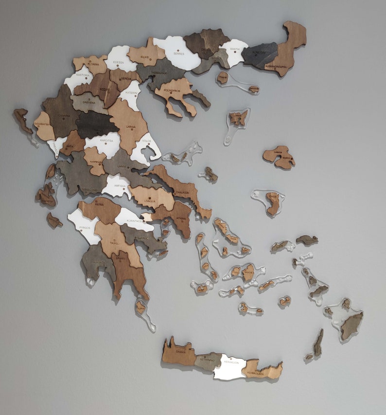 Wooden Greek Map Wall Decoration With Cities and Islands, 3D Greek Map ...