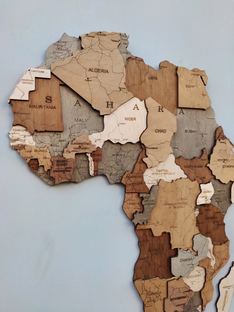 Wood Map of Africa in 3D – Travel Map Wall Hanging – Handcrafted Wooden ...