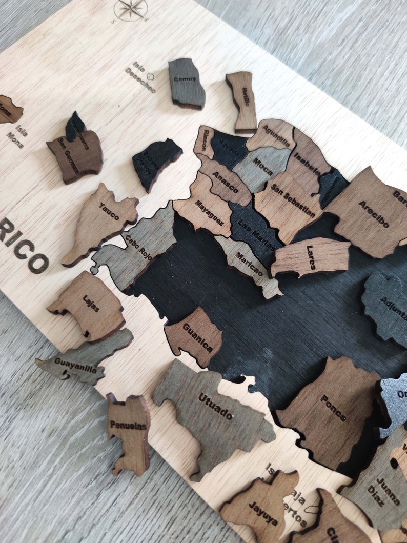 Montessori Wooden Puerto Rico Map Puzzle – Educational Geography Toy of ...