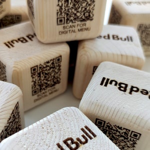 QR Code Cubes for Bar and Restaurants. Wooden Blocks With QR and Logo ...