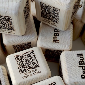 QR Code Cubes for Bar and Restaurants. Wooden Blocks With QR and Logo ...