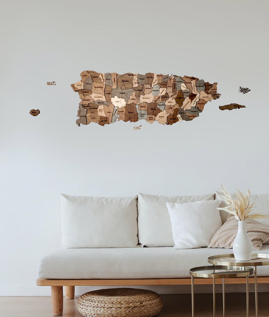 Laser-cut Wood Map of Puerto Rico – 3D Counties & Road Map Wall Hanging ...