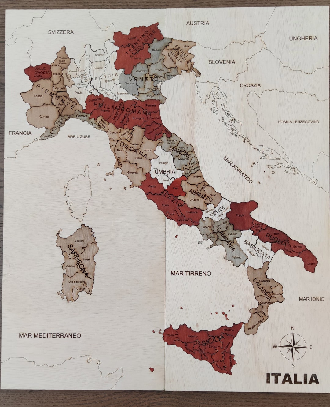 Italian Map Jigsaw Puzzle for Elementary Students and Schools. Wooden ...