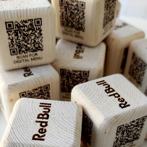 QR Code Cubes for Bar and Restaurants. Wooden Blocks With QR and Logo ...