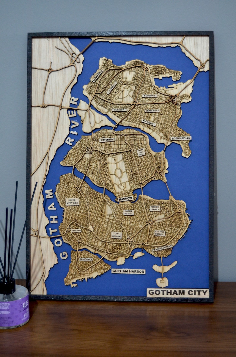 Gotham City Street Map – 3D Wooden Wall Art for Map Lovers & Collectors ...