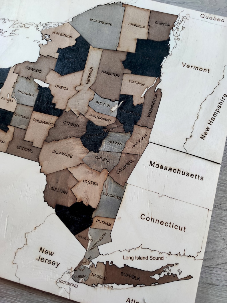 New York Counties Map Puzzle – Educational Wooden Geography Toy for ...