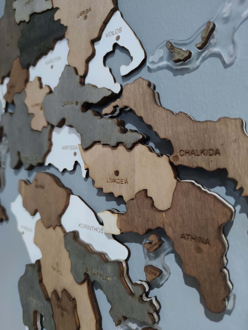 3D Wooden Greek Map Wall Art – Handcrafted Mediterranean Wall ...