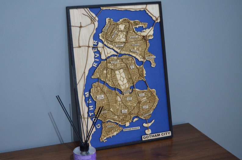 Gotham City Street Map – 3D Wooden Wall Art for Map Lovers & Collectors ...