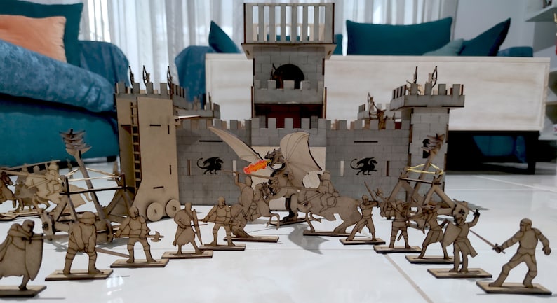 Handmade Wooden Medieval Castle Playset With Knights Fortress and ...