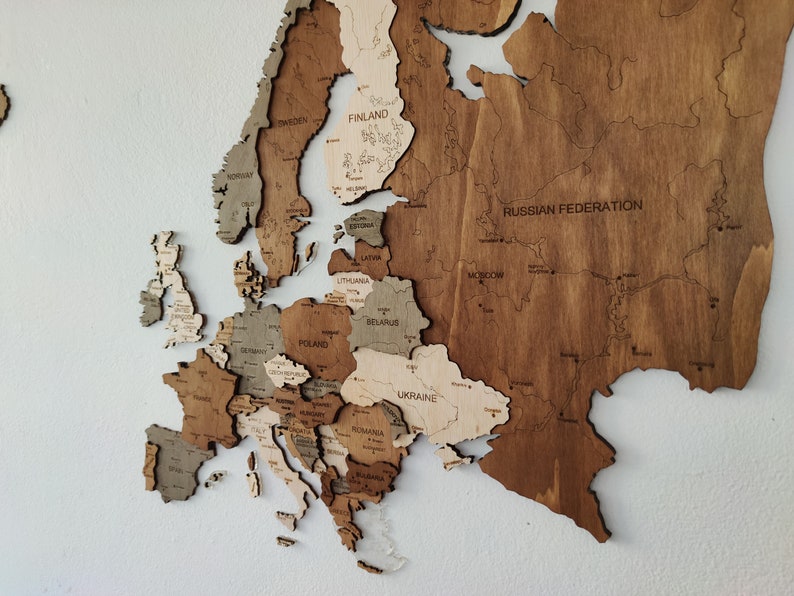 Handcrafted Wooden Map of Europe Perfect Wall Art Decor With Detailed ...