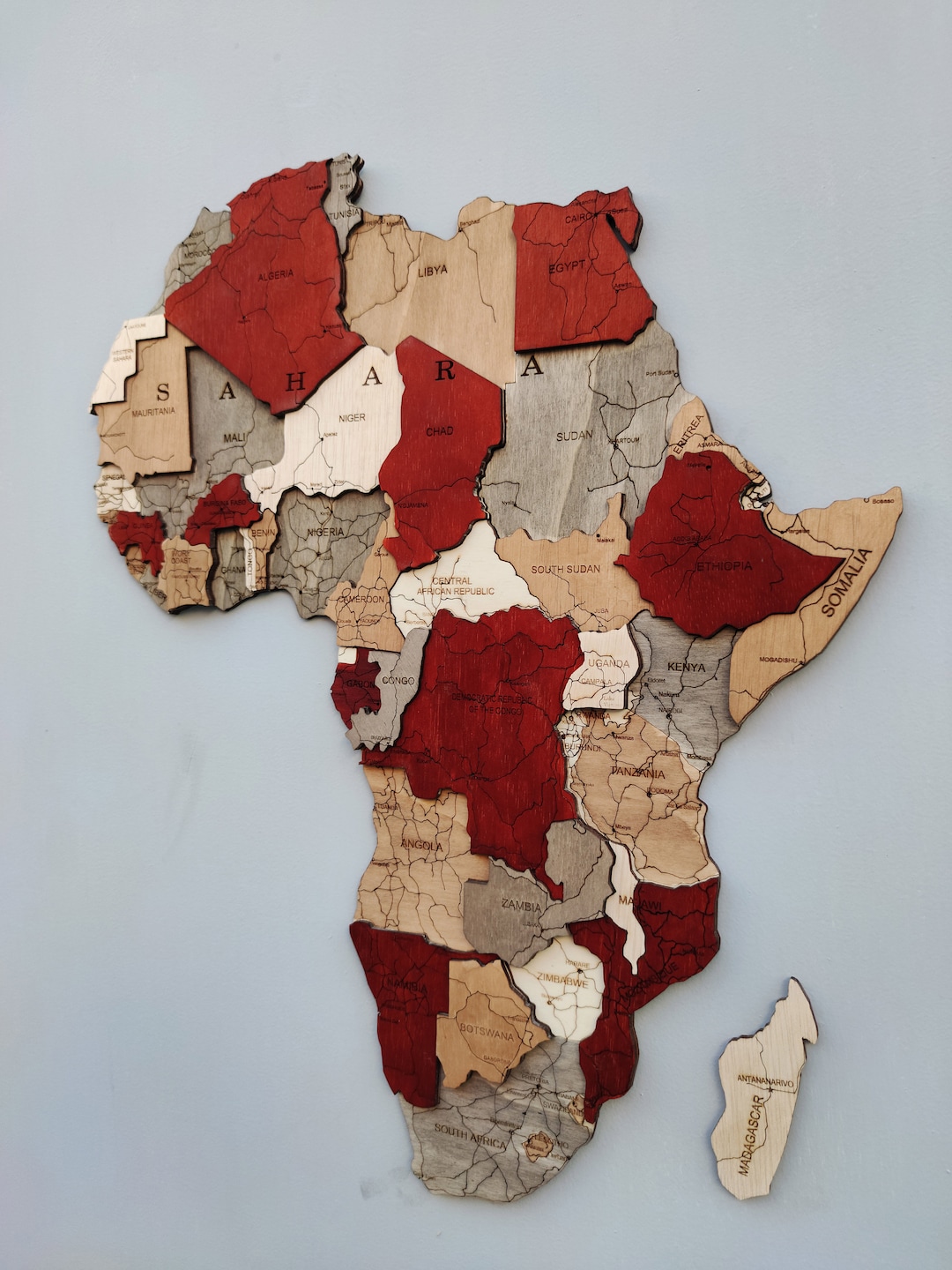 Wooden Africa Wall Map. Elevate Your Decor With Artisan-crafted Charm ...